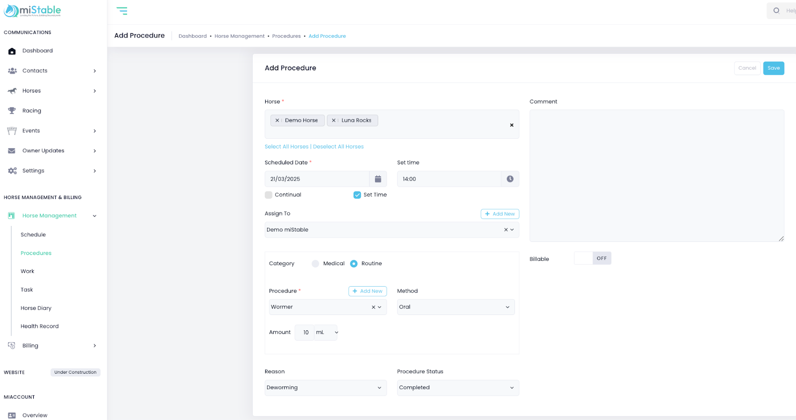 Add a Procedure – miStable