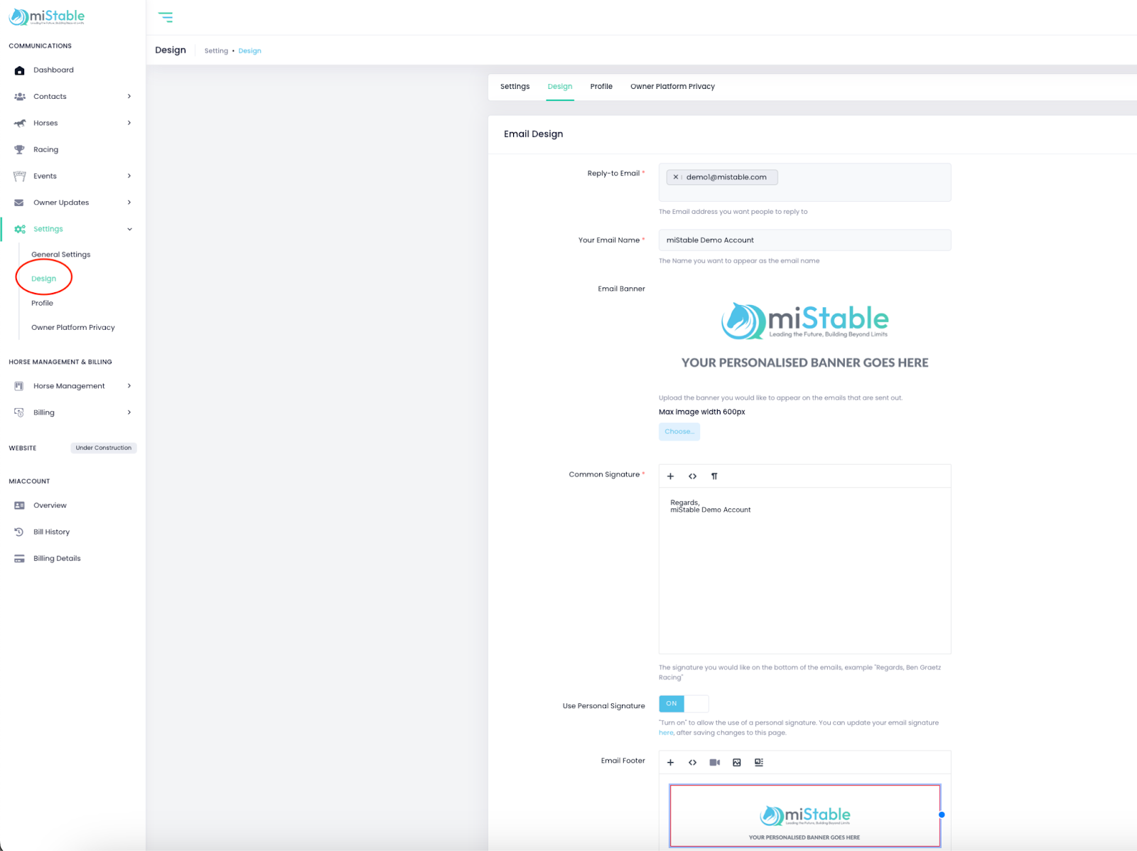 Customise Email Header and Footer – miStable