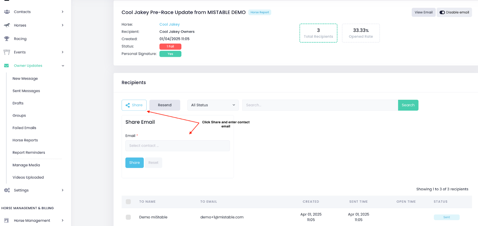 Forwarding or Resending Horse Reports – miStable