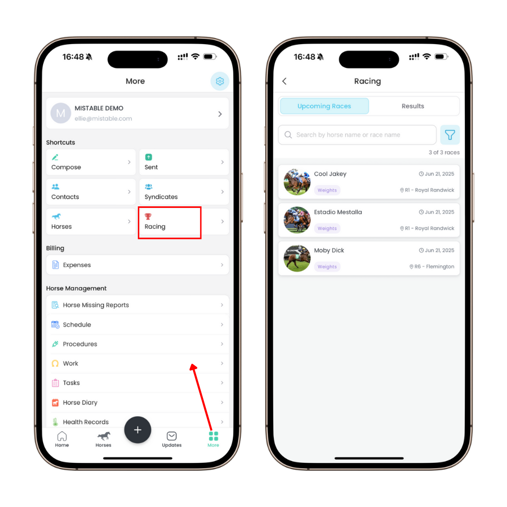 Trainers App: View list of Upcoming Races and Results – miStable